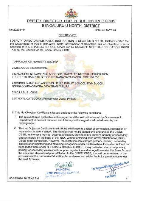 KNEPS NOC Certificate | KNE Trust Institutions