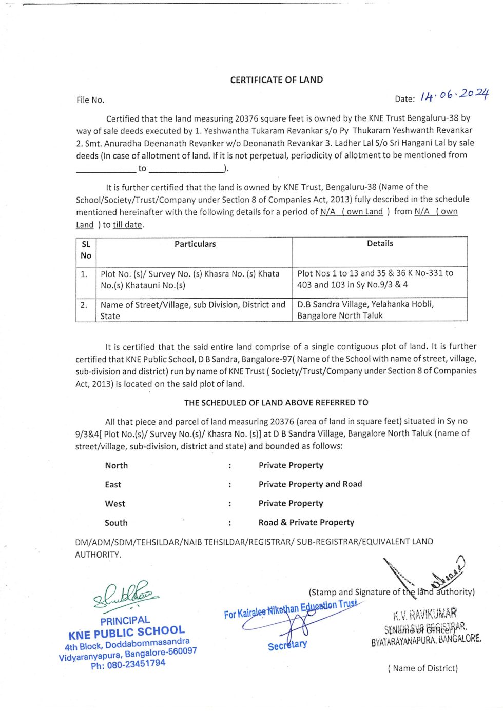 KNEPS Land Certificate | KNE Trust Institutions